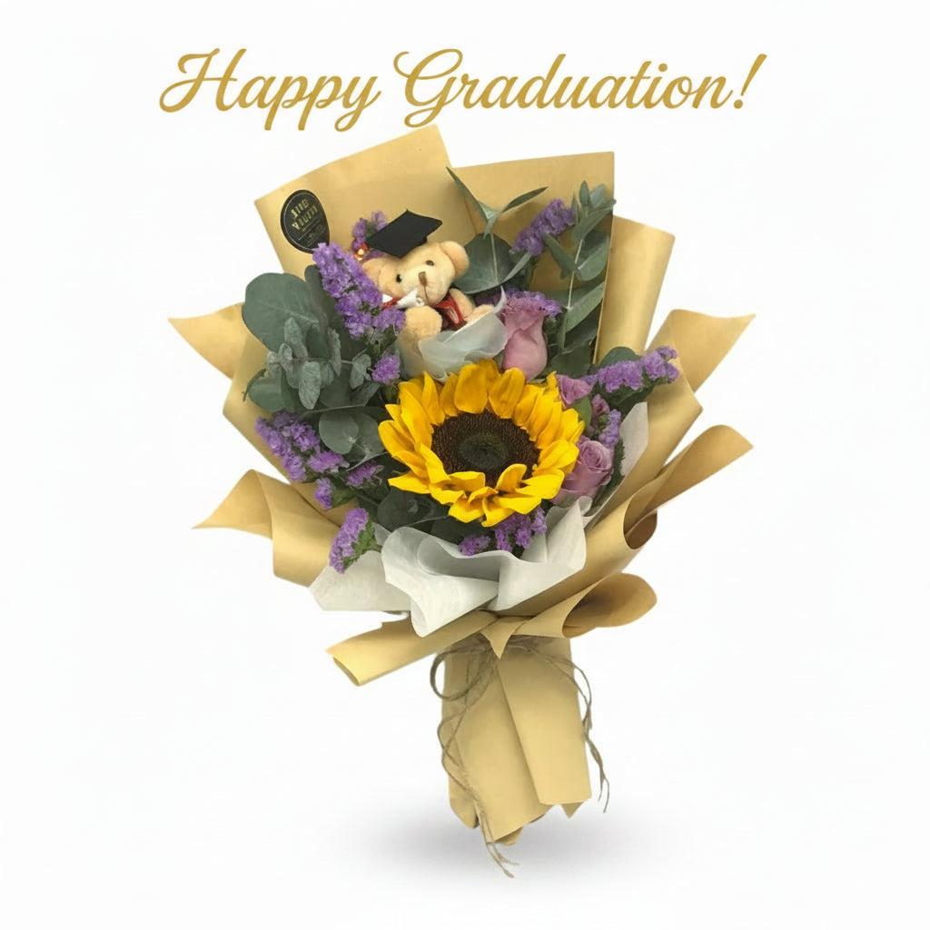 Graduation Hand Bouquet with Roses and Sunflowers | BQ142– Jade Valley ...