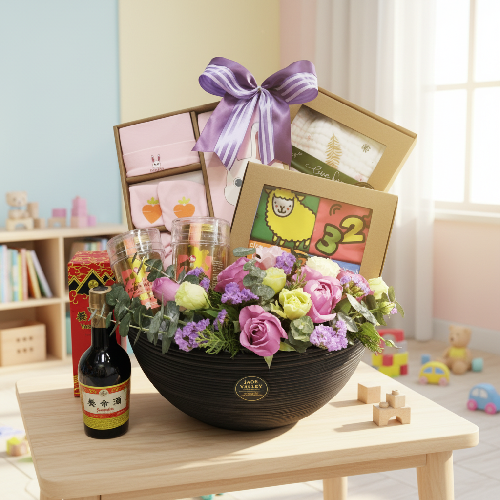 Baby Hamper with Premium Bird's Nest & Floral Arrangement | B287– Jade ...